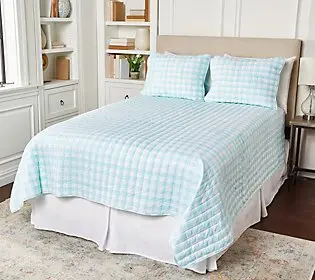 HOME REFLECTIONS Cotton Bloom Gingham Quilt Set Queen