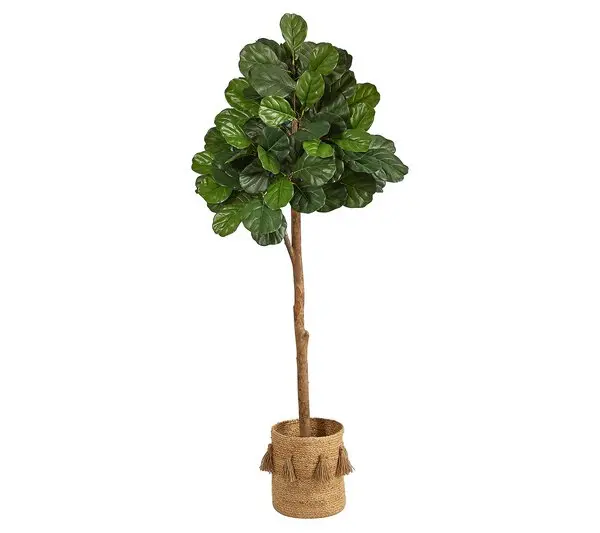 NEARLY NATURAL 6' Fiddle Leaf Fig Jute Planter By