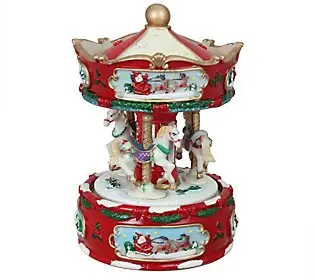 NORTHLIGHT 6.5 Red & White Animated Carousel Music Box