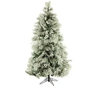 FRASER HILL FARM 7.5' Flocked Snowy Pine Christ Mas Tree