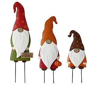 GLITZHOME Gnome Family Autumn Fall Metal Yard S Akes S/3