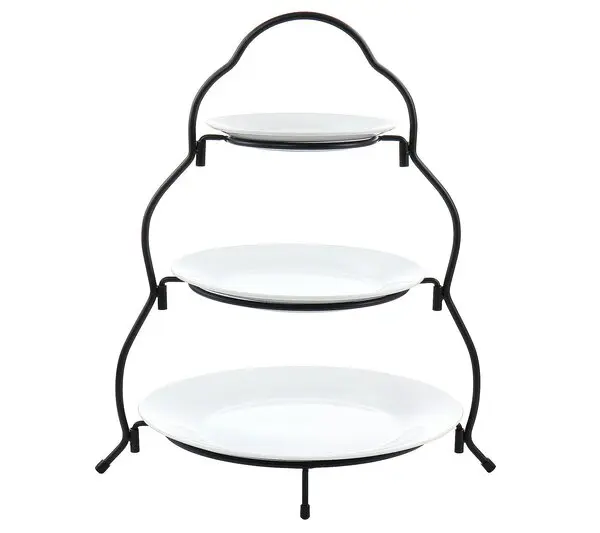 ELAMA 3 Tier Round Plate Porcelain Serveware Se T