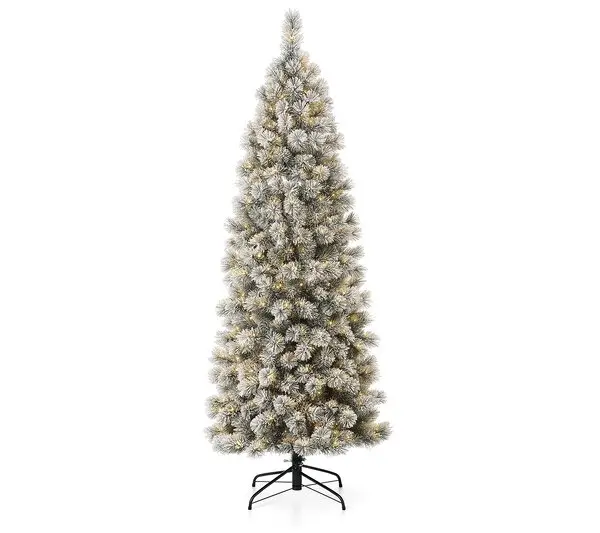 GLITZHOME 7.5ft Pencil Pine Led Lighted Faux Ch Ristmas Tree