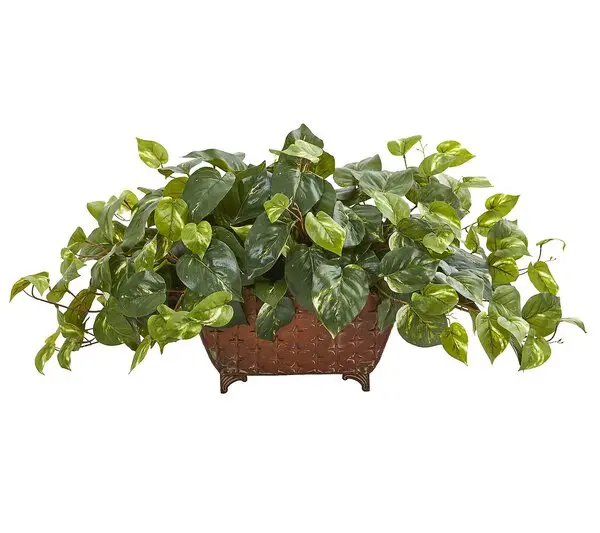 NEARLY NATURAL Pothos Artificial Plant In Metal Planter