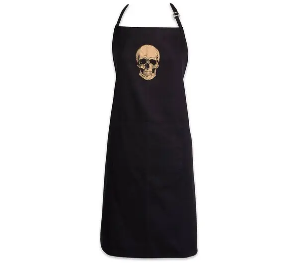 DESIGN IMPORTS Halloween Metallic Gold Skull Ch Ef Apron