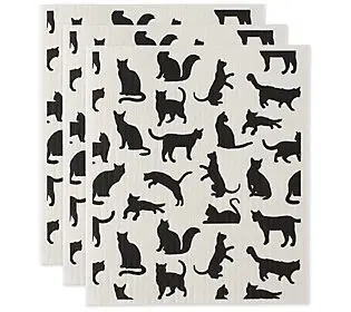 DESIGN IMPORTS Set Of 3 Cats Swedish Dishcloths