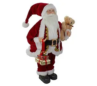 NORTHLIGHT 2' Traditional Santa Figure With A P Ush Brown Bear