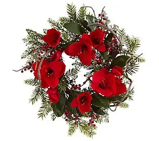 NEARLY NATURAL 24' Amaryllis Wreath By