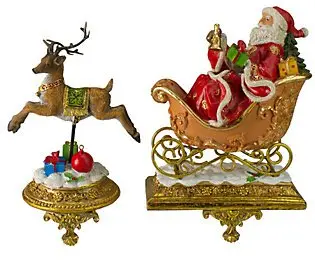 NORTHLIGHT 2 Gold Santa & Reindeer Stocking Hol Ers