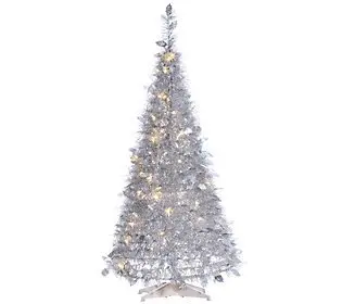 GERSON INTERNATIONAL 4-foot High Pop Up Pre-lit Silver Tinsel Tree B Y Gerson Co