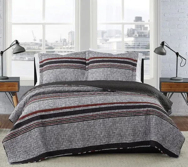 London Fog Warren Stripe Full/queen 3-piece Qui Lt Set