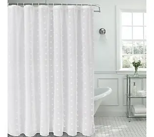 DAINTY HOME Snowball Faux Linen 3d Puff Shower Curtain