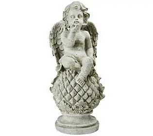 NORTHLIGHT Cherub Angel Sitting On Finial Statu E