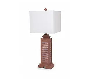 HOMEROOTS Set Of 2 Light Red Louver Base Table Lamps Withusb - One ...