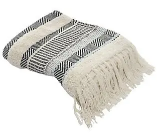 OX BAY TRADING CO. Ox Bay Coastal Striped Throw Blanket With Fring E
