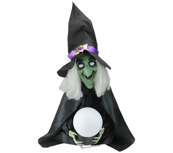 NORTHLIGHT Lighted Witch With Magic Ball Hallow Een Decoration