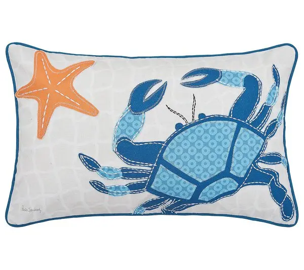 C&F HOME 14x22 Crab Starfish Printed/appliquethrow Pillow
