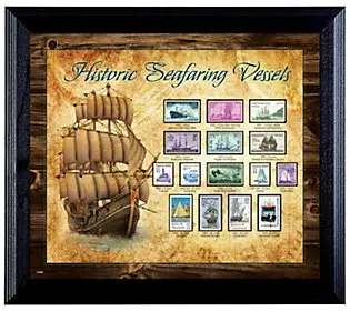 AMERICAN COIN TREASURES Ships On Stamps In Wall Frame
