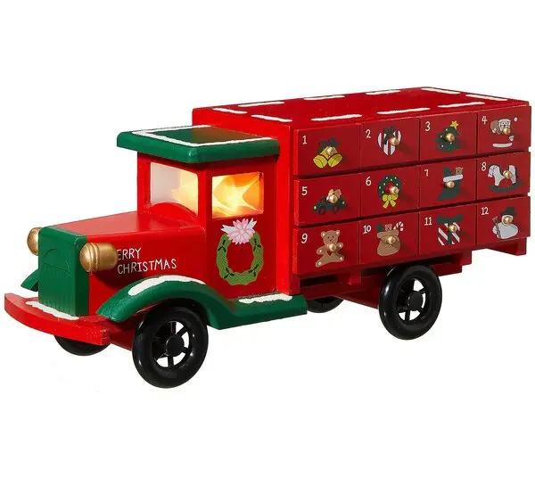 GLITZHOME Vintage Red Truck Led Christmas Adven T Countdown