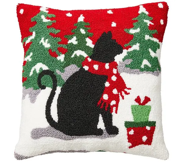 GLITZHOME 14'l Hooked Pet Lover Christmas Winte R Throw Pillow