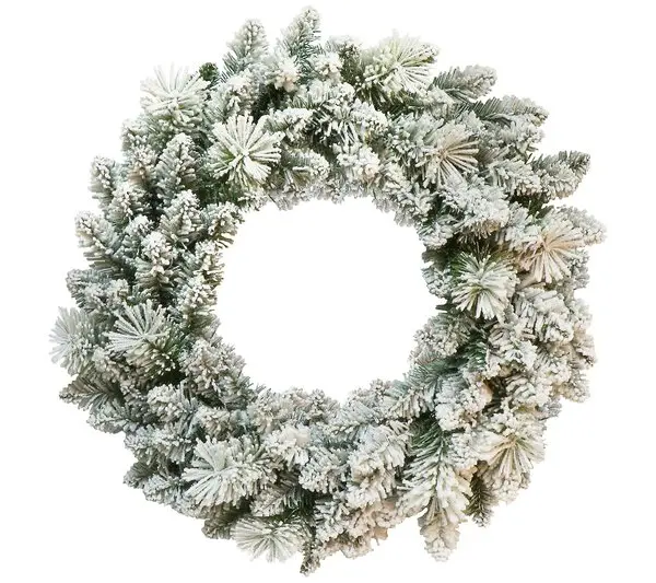PULEO INTERNATIONAL 24' Flocked Spruce Wreath W Ith 110 Tips