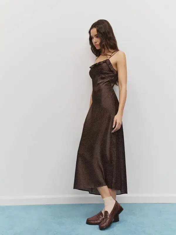 Reformation Aribella Silk Dress | Brown | XS