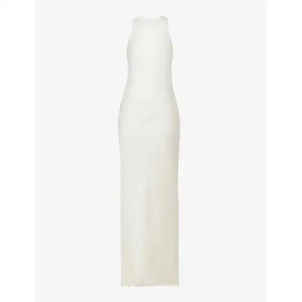 Victoria Beckham Halter-Neck Flared-Hem Satin Maxi Dress - Ivory |  Editorialist