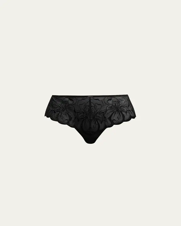 Chantelle Fleur Sheer Floral-embroidered Hipster Brief - Black