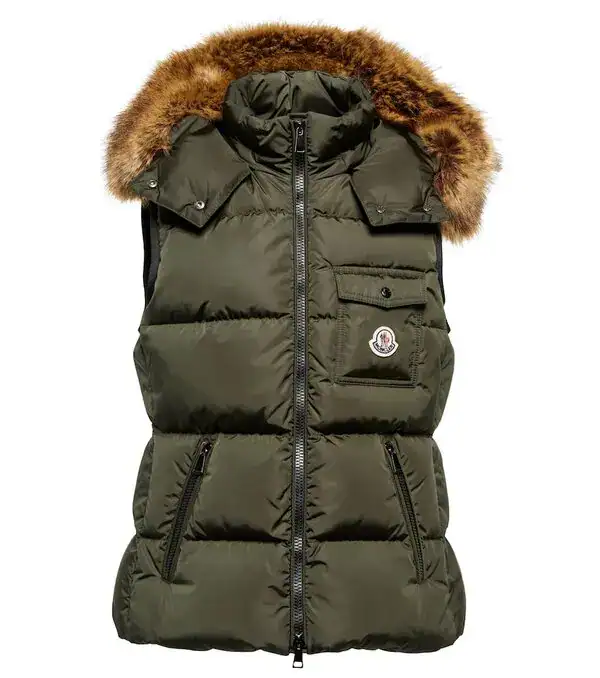 Moncler Bairon Faux Fur-Trimmed Down Vest - Green | Editorialist