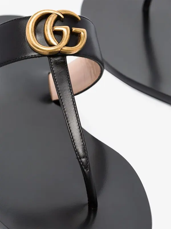 Gucci Gg Marmont Leather Sandals - Black | Editorialist