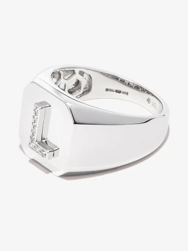 Shay 18k White Gold Diamond Initial Signet Ring