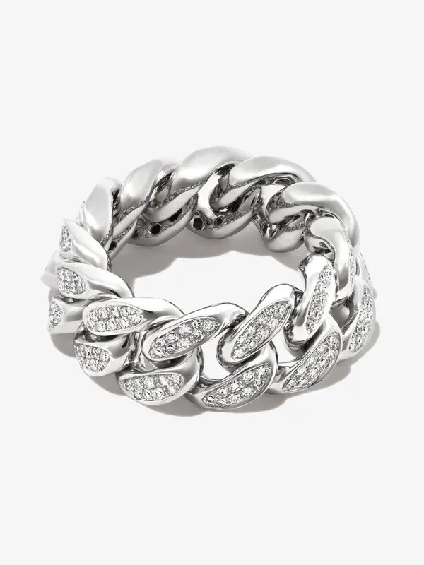 Shay 18k White Gold Diamond Flat Link Ring - Silver