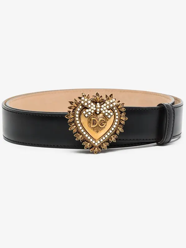 Dolce & Gabbana Devotion Heart Buckle Belt - Black