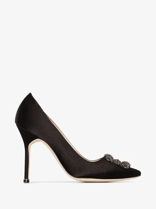 Sandales Manolo Blahnik Satin Noir Avec Cristaux - Taille 40, Talon Très Haut, Neuf Avec Boîte
