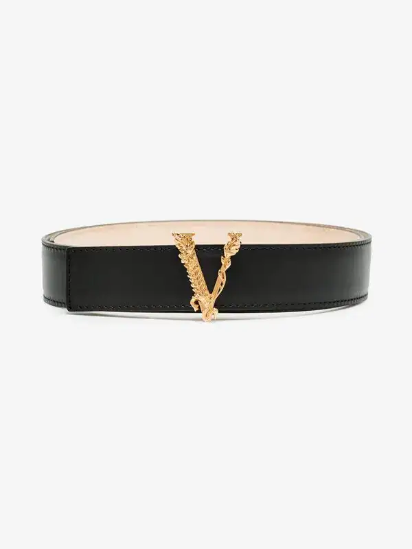 Versace Virtus Leather Belt In Black - 30% Off | Editorialist display picture 3