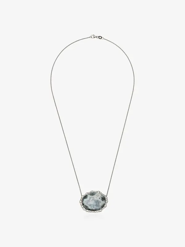 KIMBERLY MCDONALD 18k White Gold Diamond Frame Geode Necklace - Silver ...