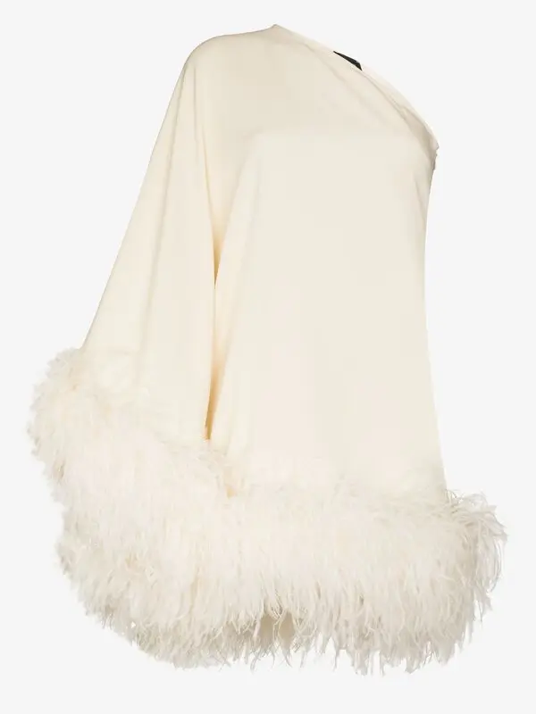 TALLER MARMO Piccolo Feather-trim Mini Dress - Neutrals