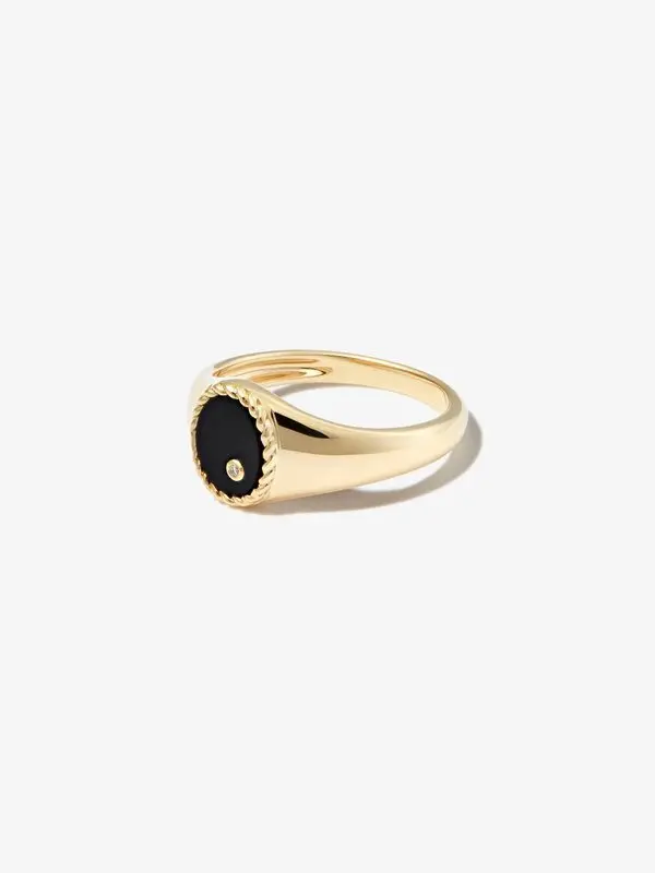 Yvonne Léon 9k Yellow Onyx And Diamond Signet Ring - Gold