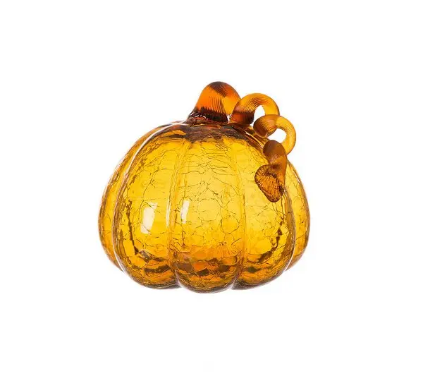GLITZHOME Crackle Glass Round Indoor Decorative Pumpkin W/stem