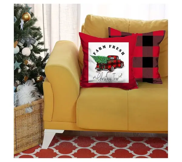 HOMEROOTS S/2 Red Plaid And Red Truck Throw Pil Lows