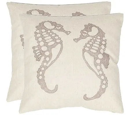 SAFAVIEH Set Of 2 18'x18' Dahli Seahorse Appliq Ue Pillows