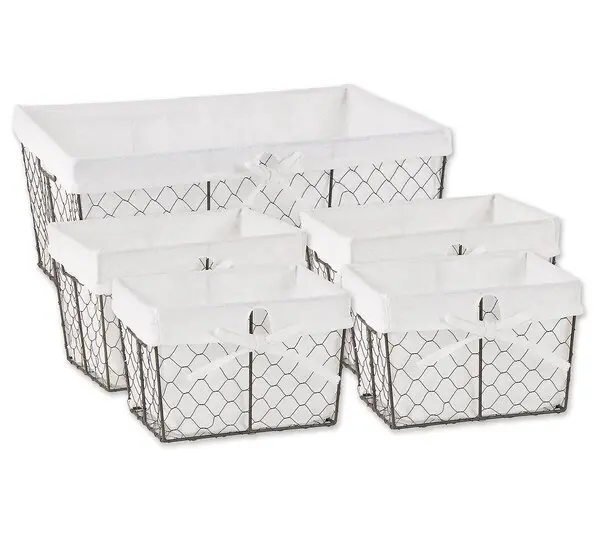 DESIGN IMPORTS S/5 Vintage Chicken Wire Baskets W/liners