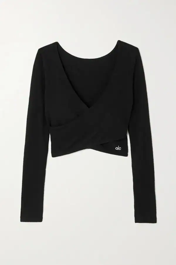 Alo Yoga Amelia Luxe Wrap-Effect Stretch-Knit Top In Black - 40