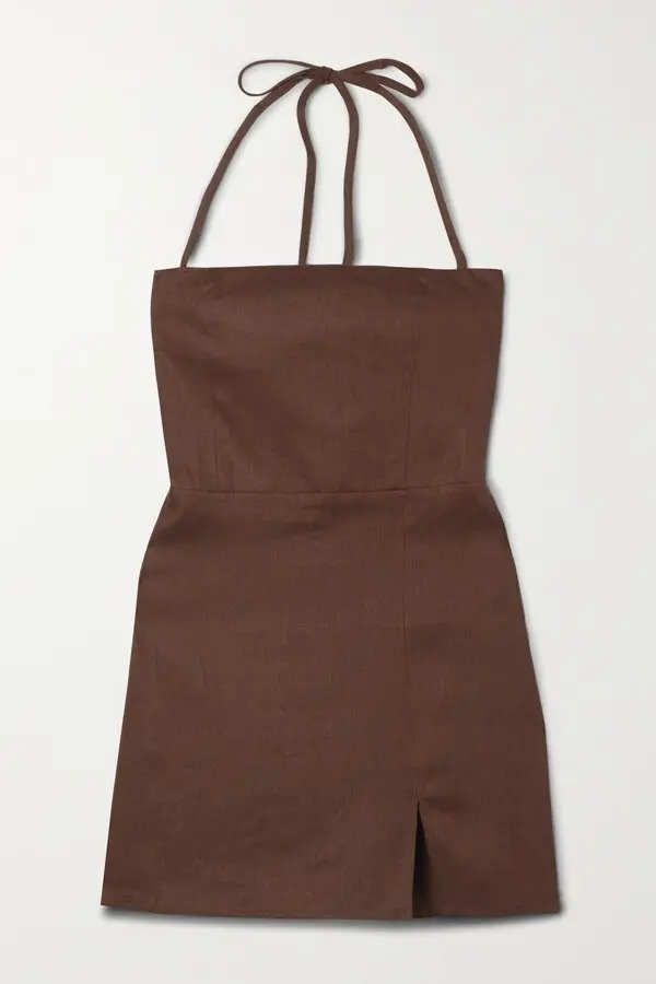 Reformation Linda Linen Halterneck Mini Dress In Brown - 50% Off |  Editorialist