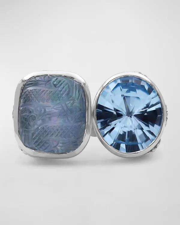 Stephen Dweck Blue Topaz, Mother-of-pearl, And Agate Ring