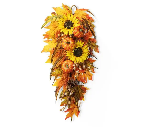 GLITZHOME 26' Sunflower Pumpkin Leaf Fall Autum N Swag