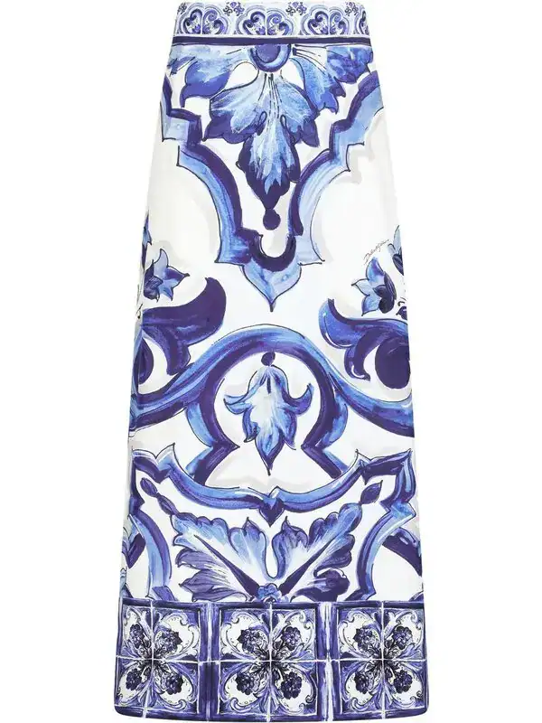 Dolce & Gabbana Maiolica Printed Midi Skirt - Blue