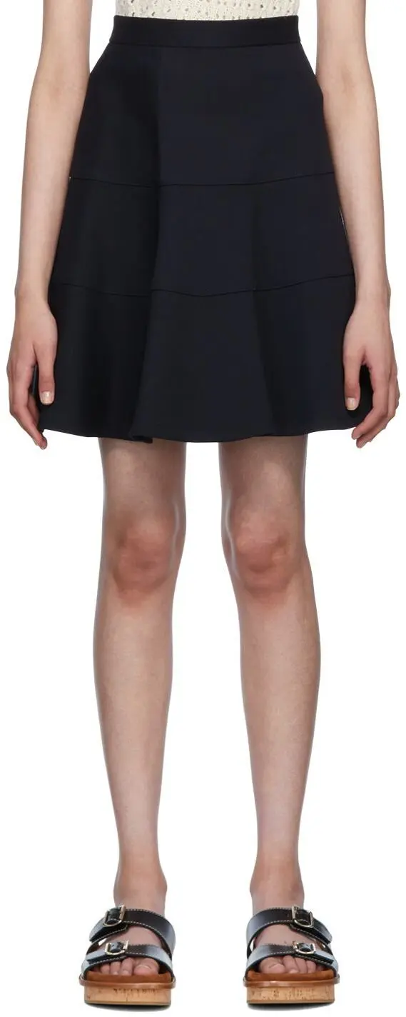 See By Chloé Tiered Miniskirt In 4d2 Anthracite Blue 75% Off