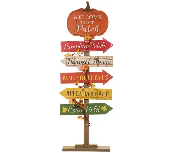 GLITZHOME All Directions Fall Autumn Pumpkin Pa Tch Porch Sign