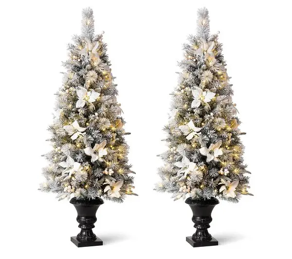 GLITZHOME Set Of 2 5ft Pre-lit Pine Faux Christ As Porch Tree